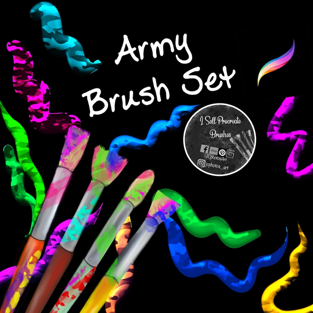 64 Metallic Brushes Combat, Army, Procreate Pattern Brushes Brush Set ...