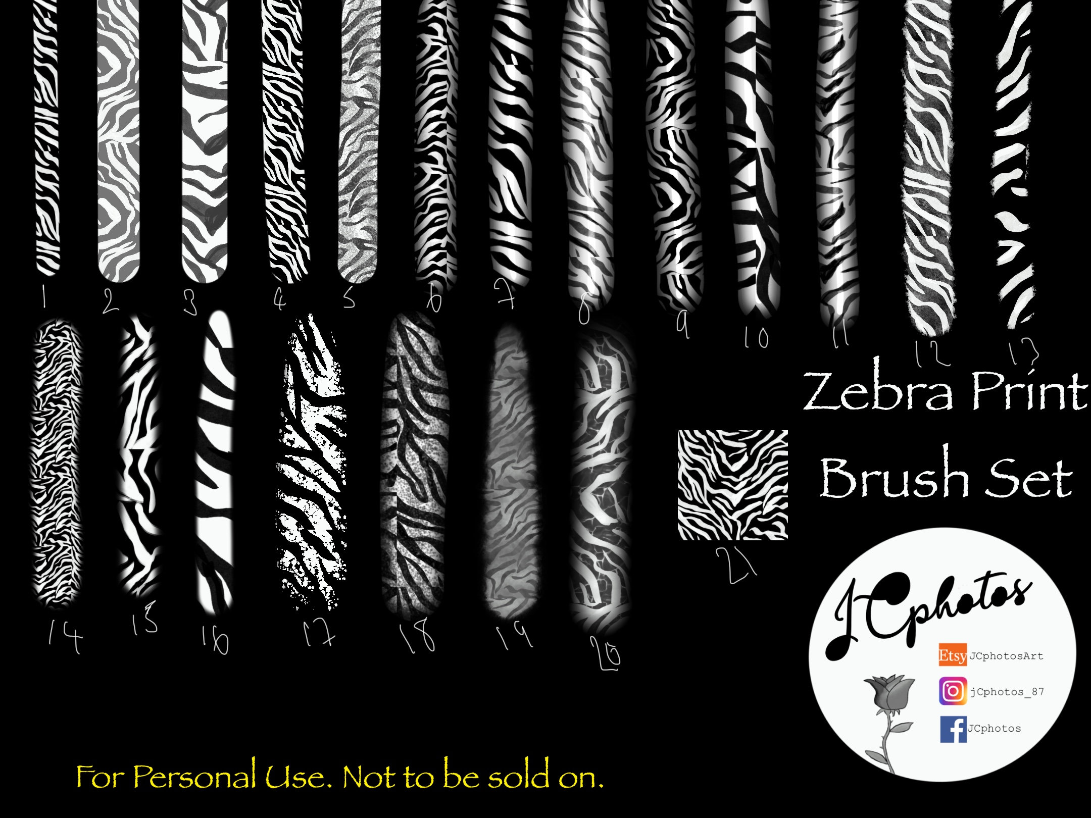 Zebra Print Brush Set (21 Brushes) for Procreate, Brush Bundle Set ...