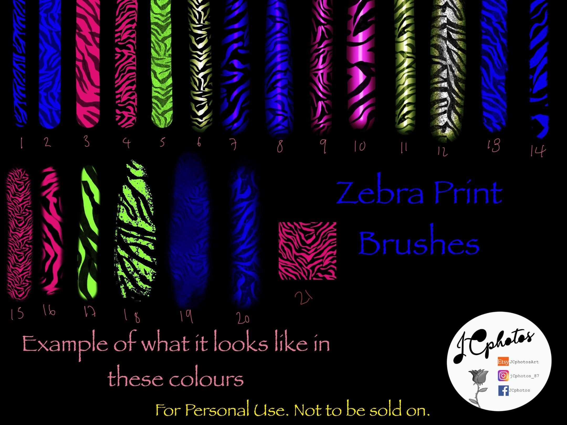 Zebra Print Brush Set (21 Brushes) for Procreate, Brush Bundle Set ...