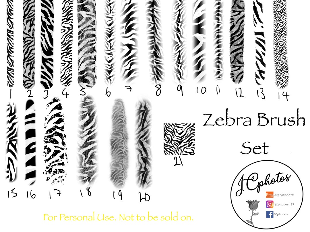 Zebra Print Brush Set (21 Brushes) for Procreate, Brush Bundle Set ...