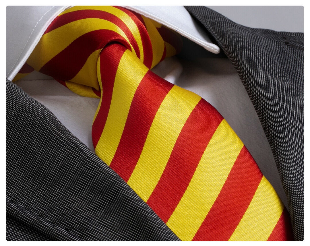 Men's Designer Red & Yellow Striped Silk Tie - Etsy