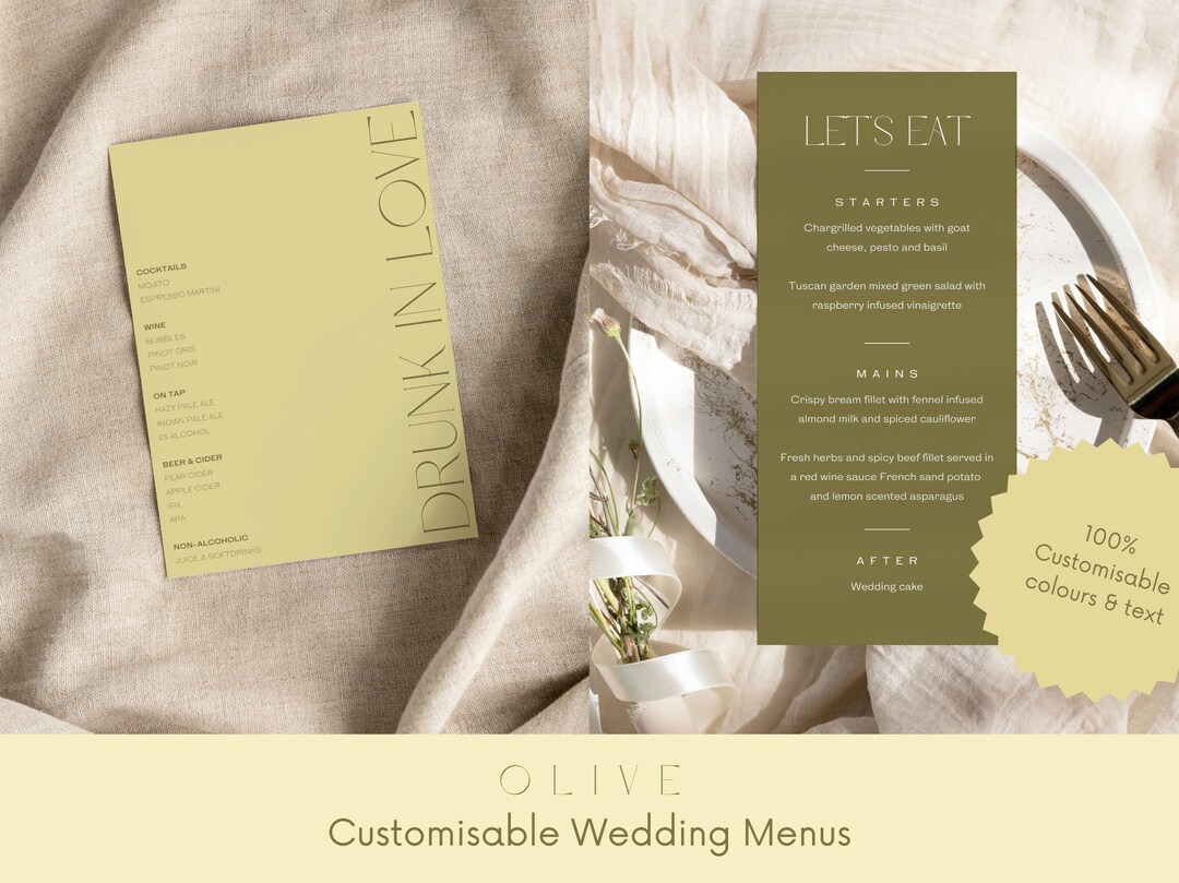 Wedding Menus | Drinks Menu | Table Menu | Customisable Template ...