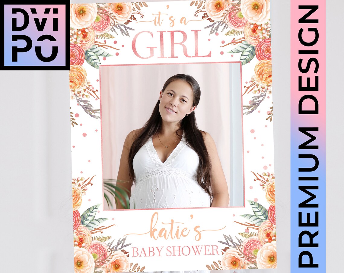 Baby Shower Photo Booth Frame Girl, It’s a Girl Prop, Floral Baby ...