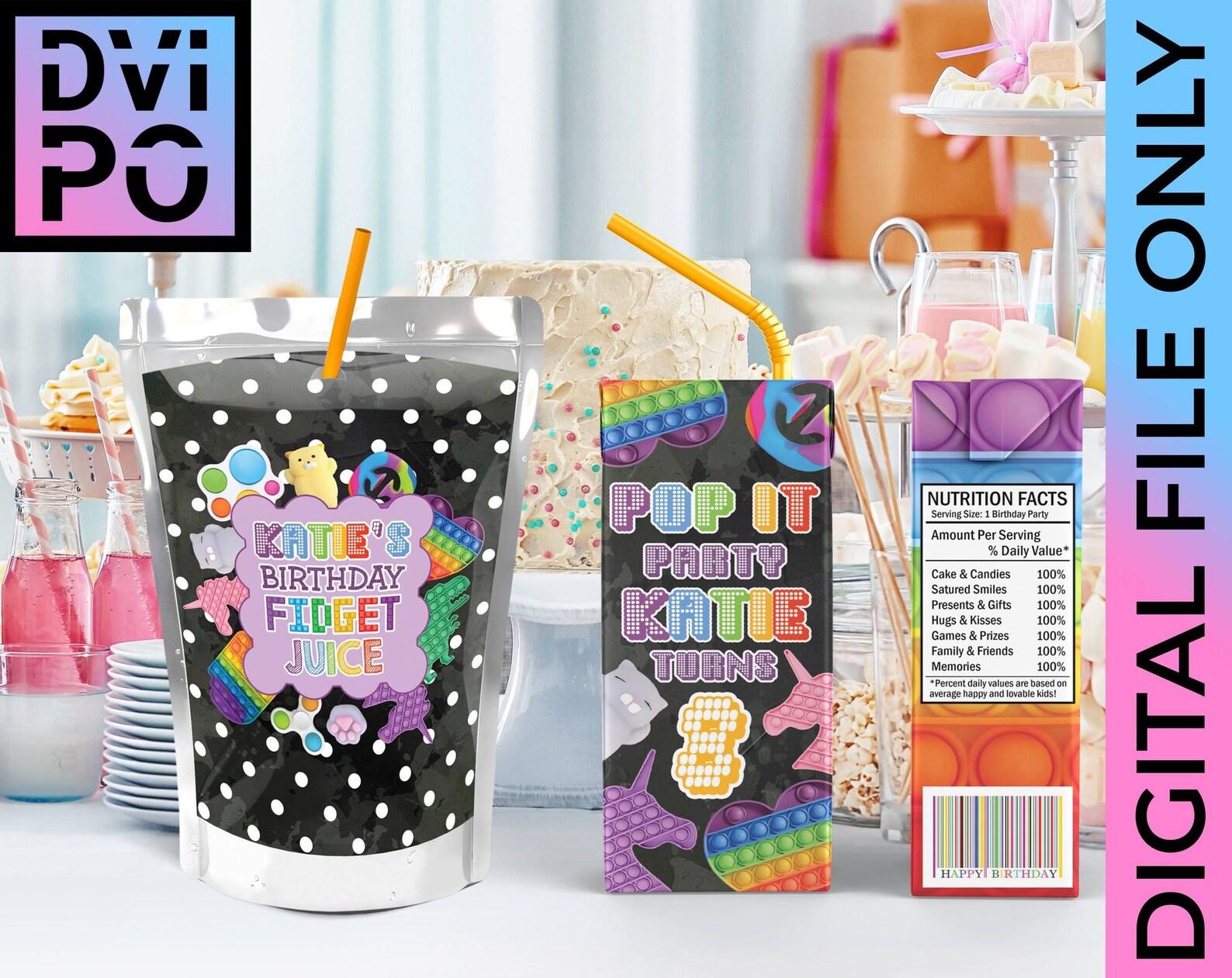 Fidget Pop Juice Pouch Labels, Juice Paper Box Label, Pop Party ...