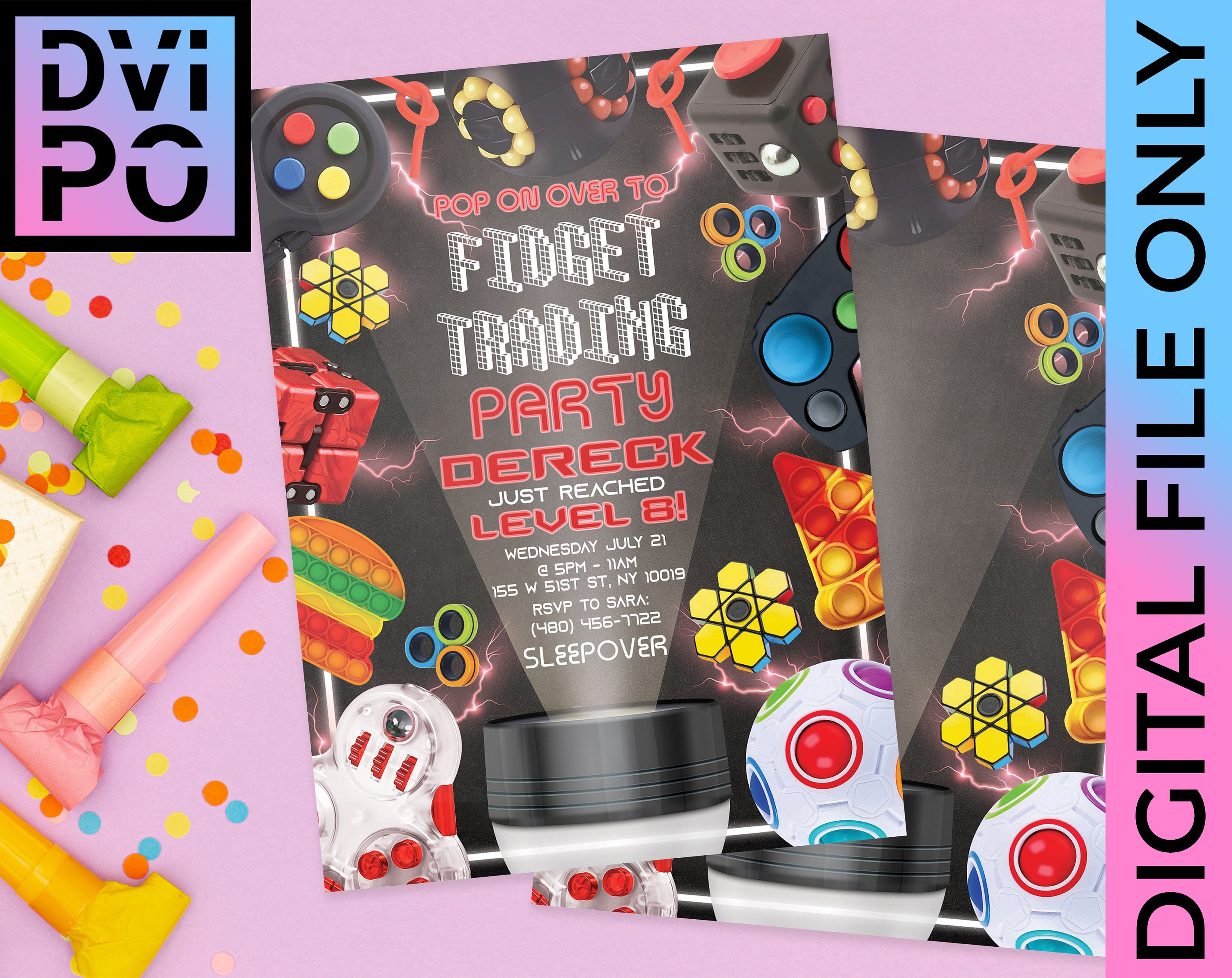 Fidget Trading Birthday Party Invitation, Push Bubble Fidget Toy ...