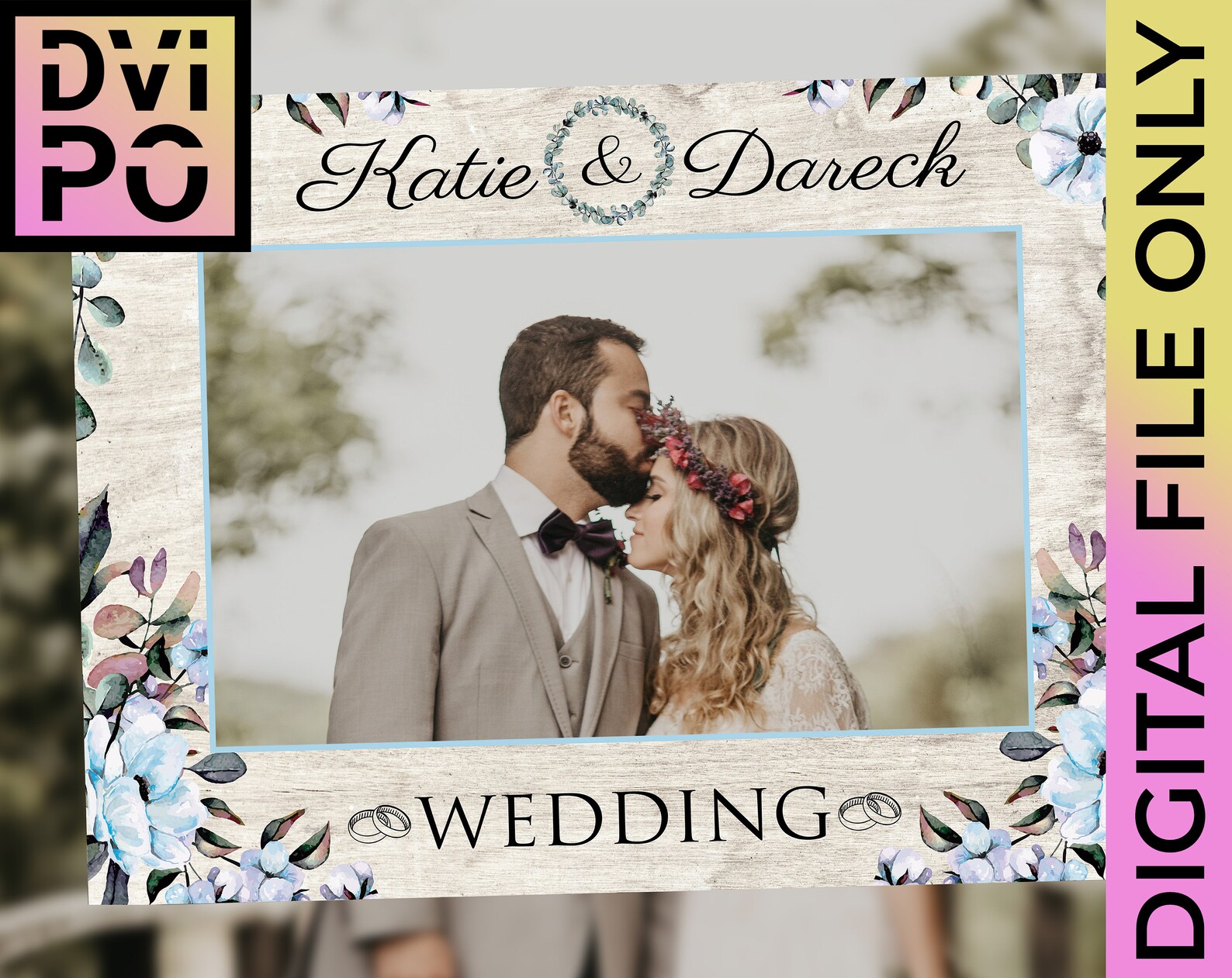 Rustic Personalized Wedding Photo Booth Frame With Floral Wreath ...