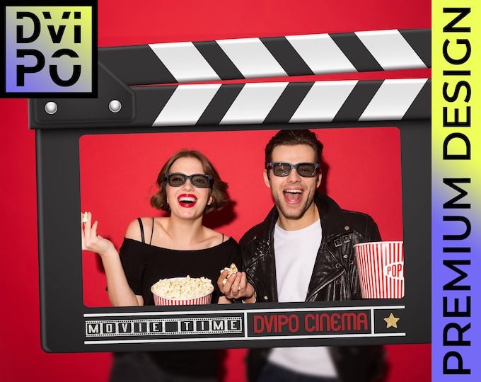 Cinema Movie Night Party Photo Booth Frame Clapperboard, Film Festival ...