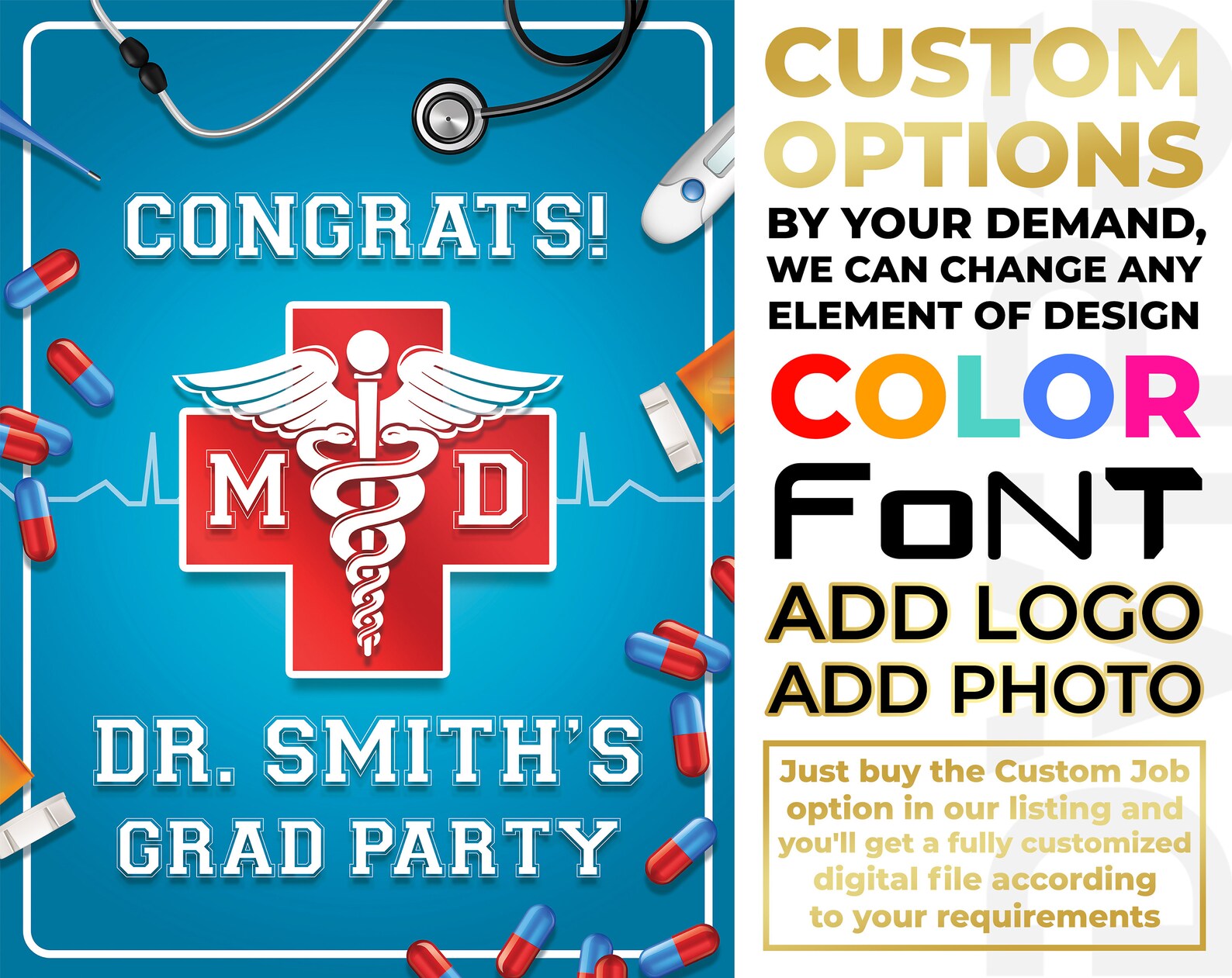 Medical Doctor Graduation Party Poster in Blue Med Student - Etsy