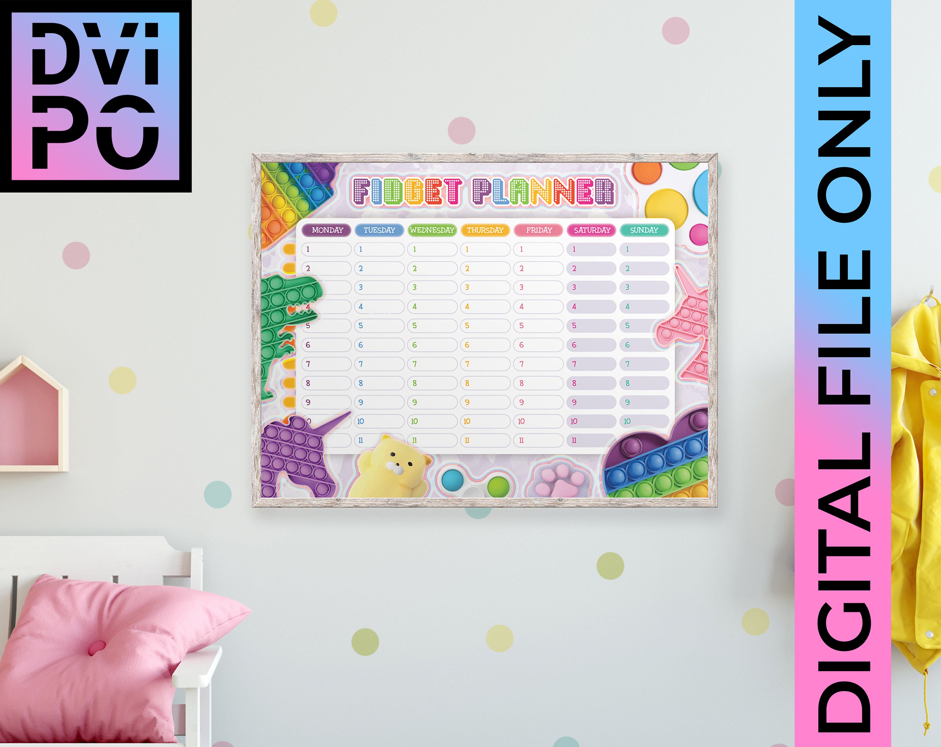 Push Bubble Fidget Toy Planner, Weekly Pop Calendar for Kids, Simpl ...
