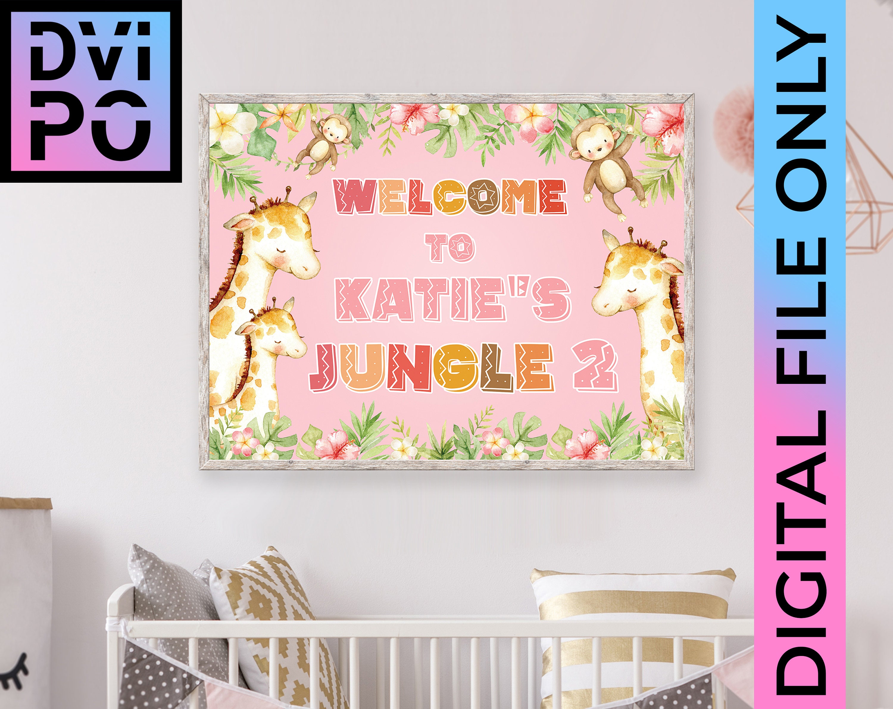 Safari Jungle Birthday Party Poster With Animals in Pink and - Etsy