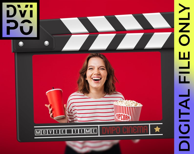 Cinema Movie Night Party Photo Booth Frame Clapperboard, Film Festival ...