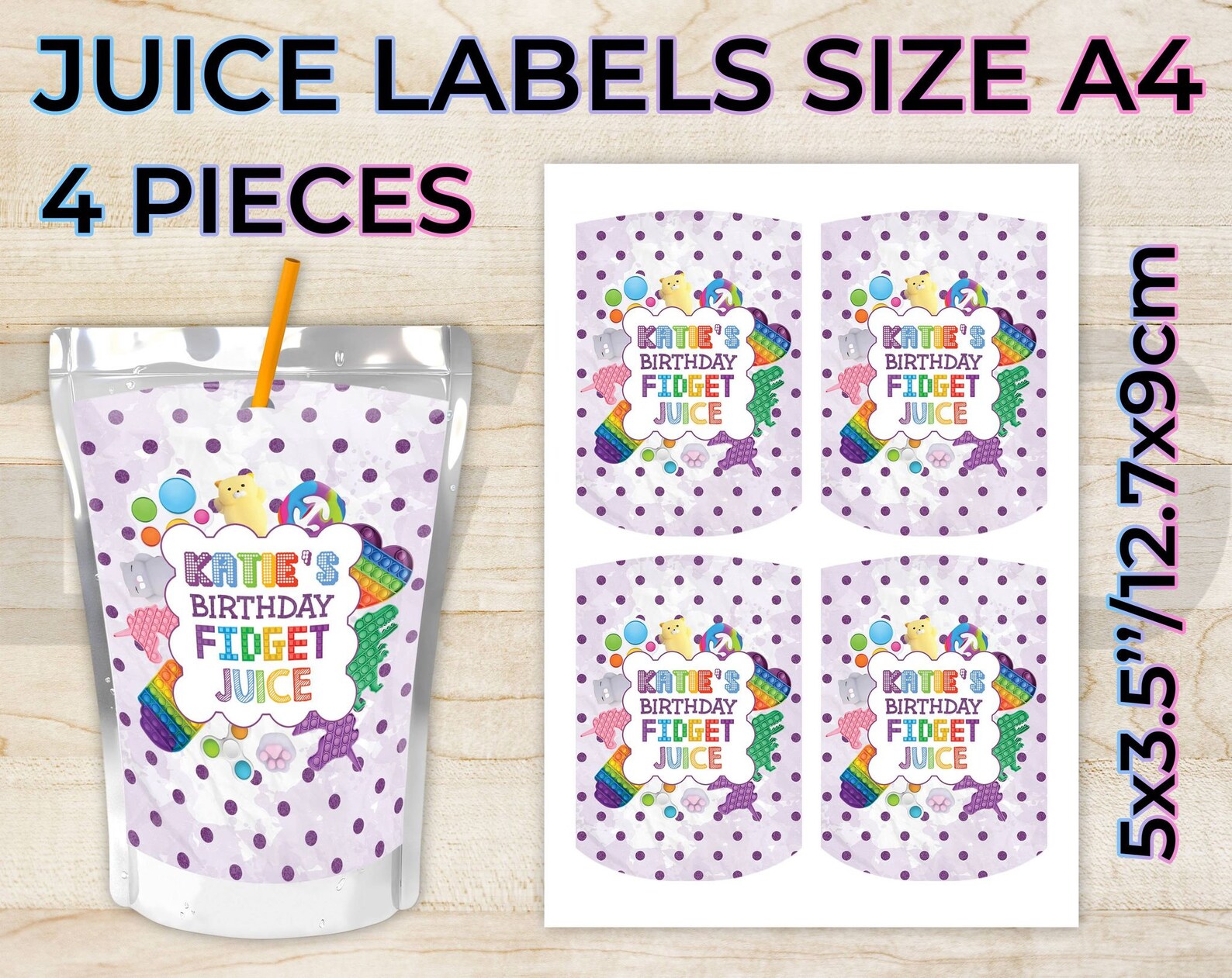 Fidget Pop Juice Pouch Labels, Juice Paper Box Label, Pop Party ...