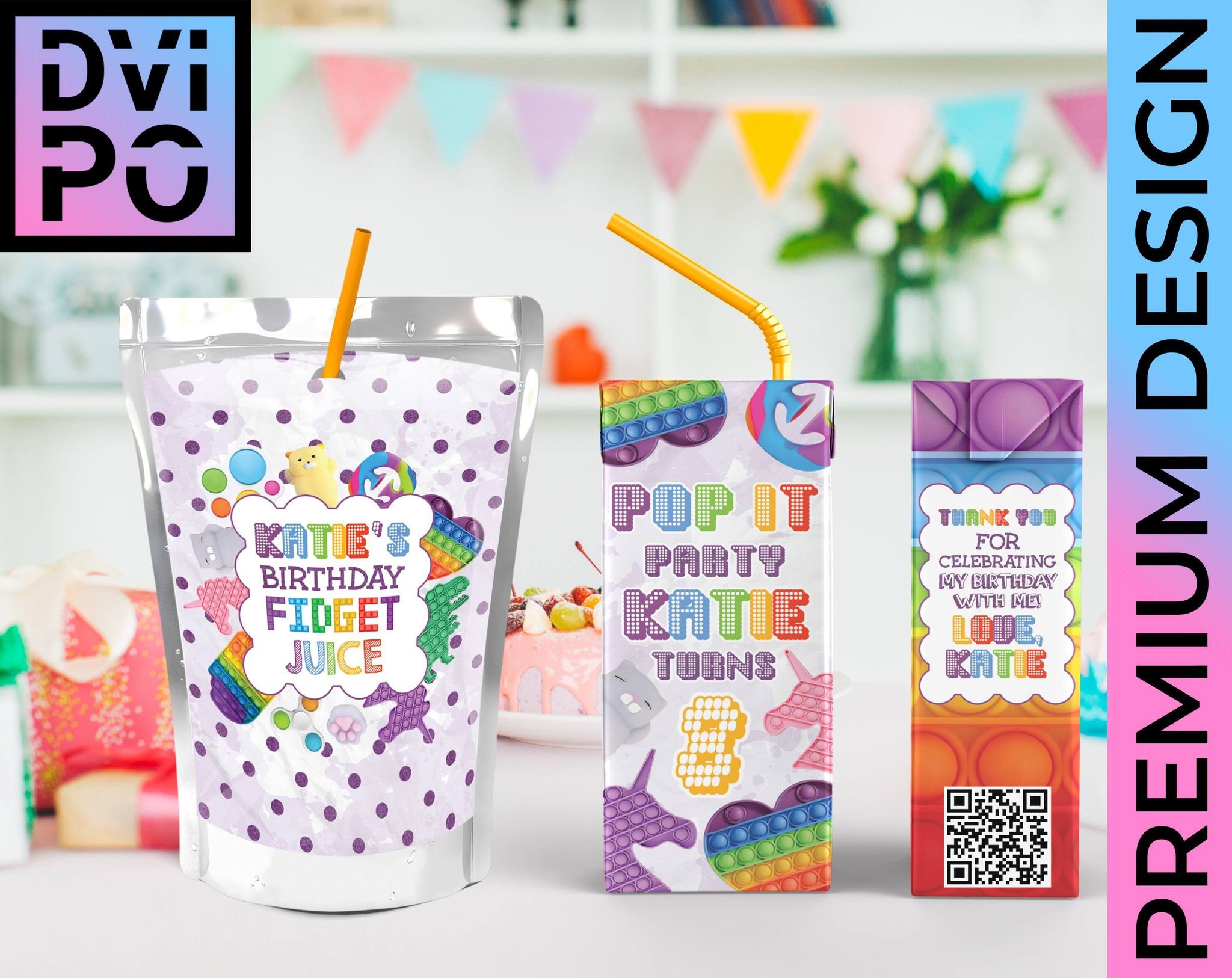 Fidget Pop Juice Pouch Labels, Juice Paper Box Label, Pop Party ...