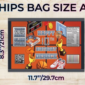 Slam Dunk Birthday Party Chips Bag, Custom Basketball Fun Treat Bag ...