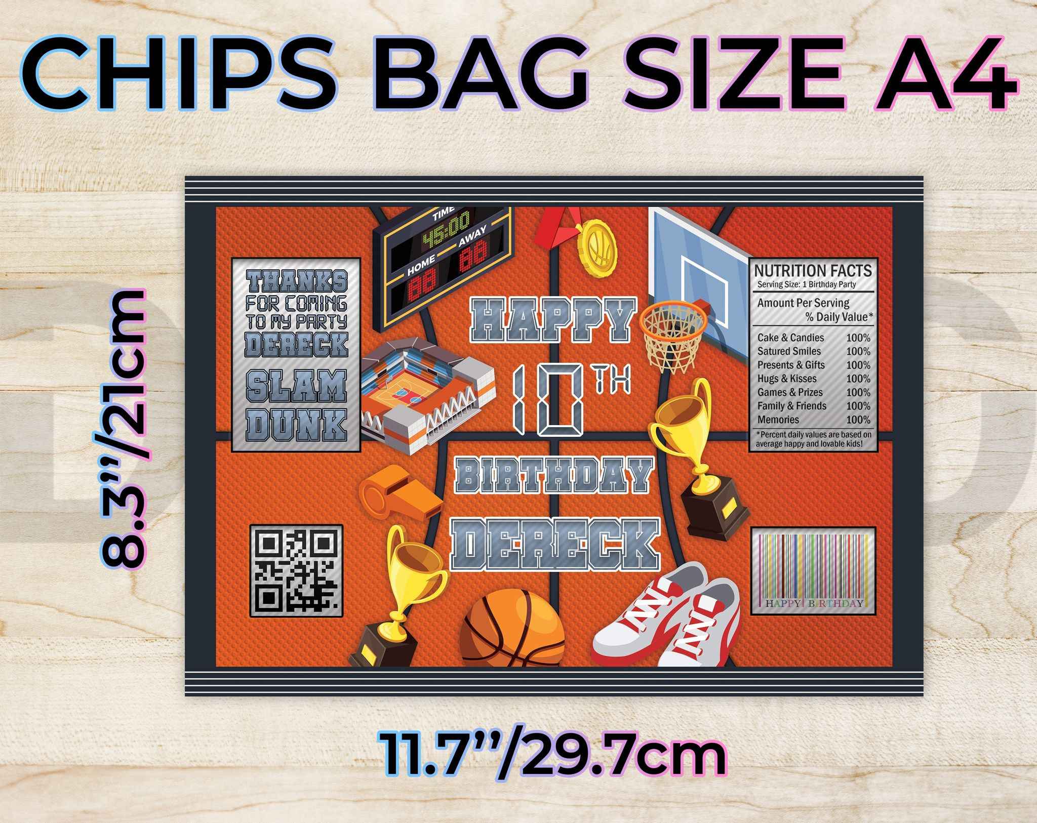 Slam Dunk Birthday Party Chips Bag, Custom Basketball Fun Treat Bag ...