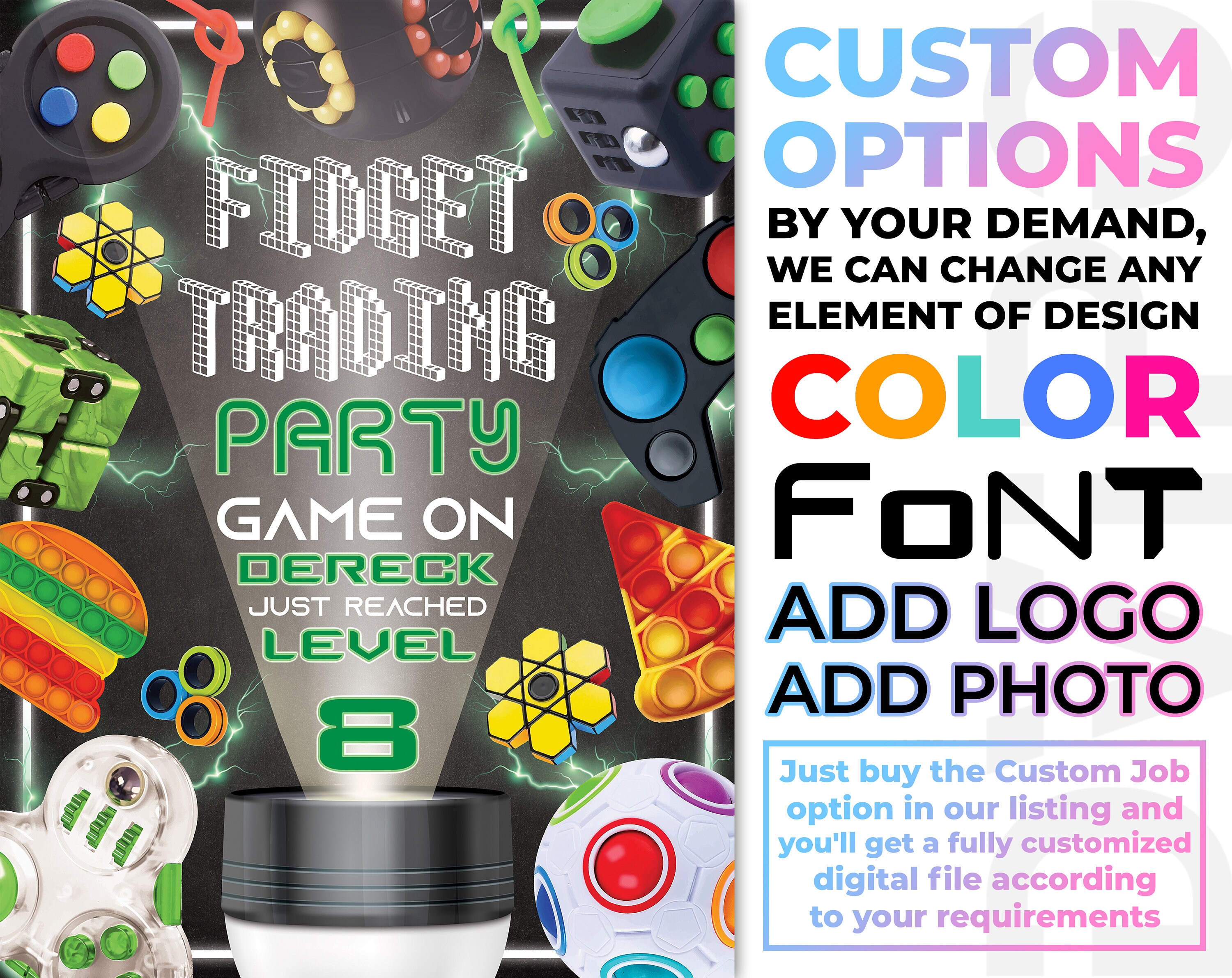 Fidget Trading Birthday Party Poster, Pop Bubble Fidget Toy, Infinity ...