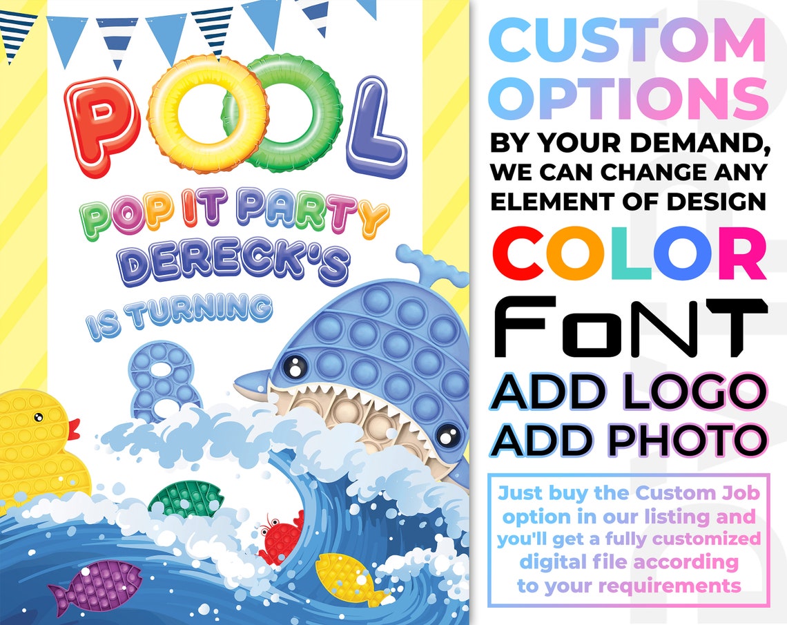 Push Bubble Fidget Toy Birthday Pool Party Poster I Love | Etsy