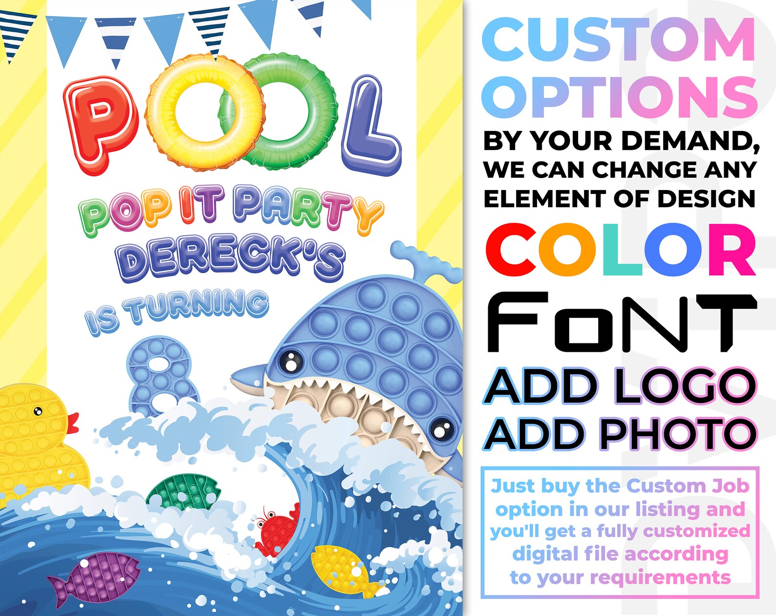 Push Bubble Fidget Toy Birthday Pool Party Poster I Love | Etsy