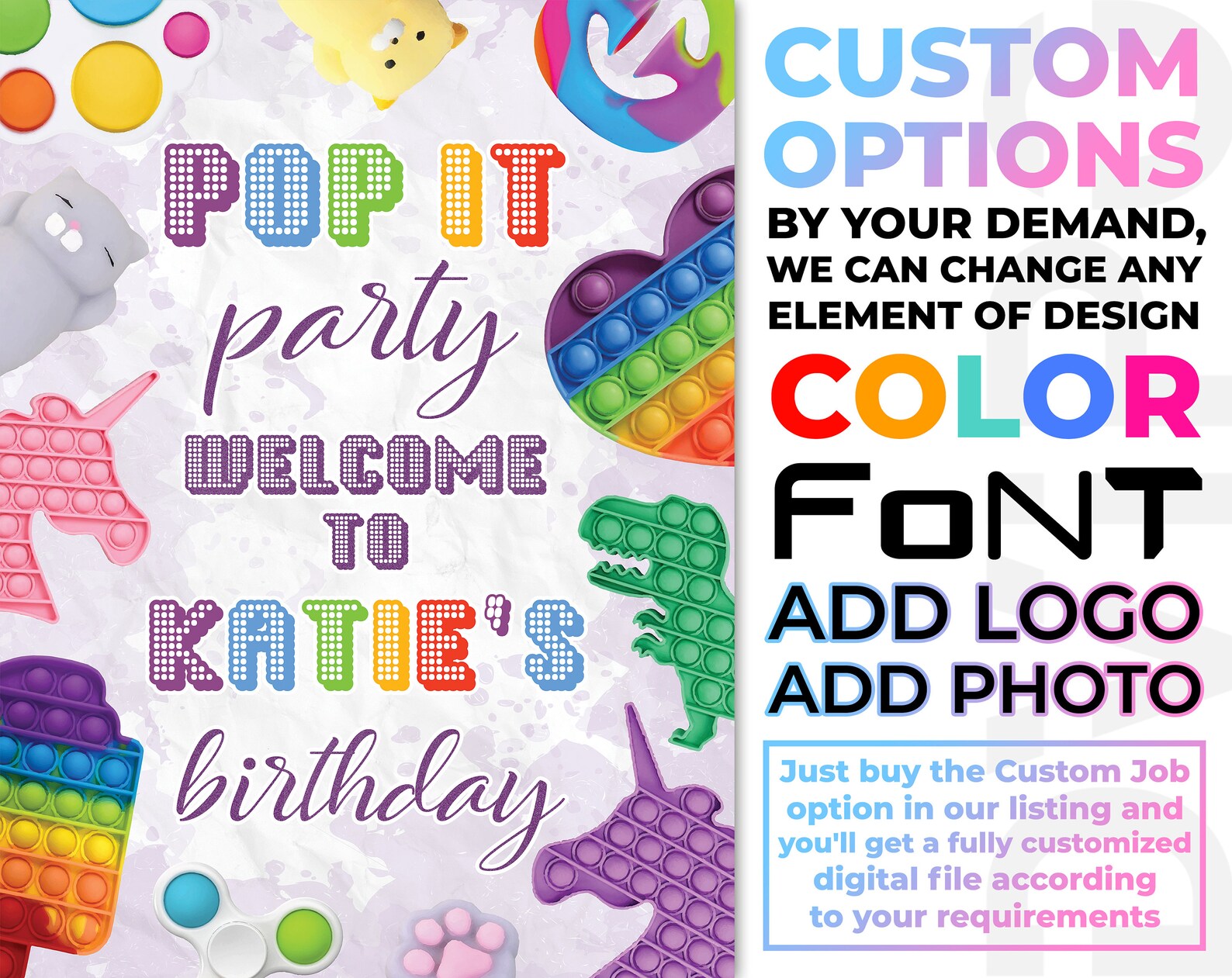 Push Bubble Fidget Toy Birthday Party Poster, I Love Fidget, Simpl ...