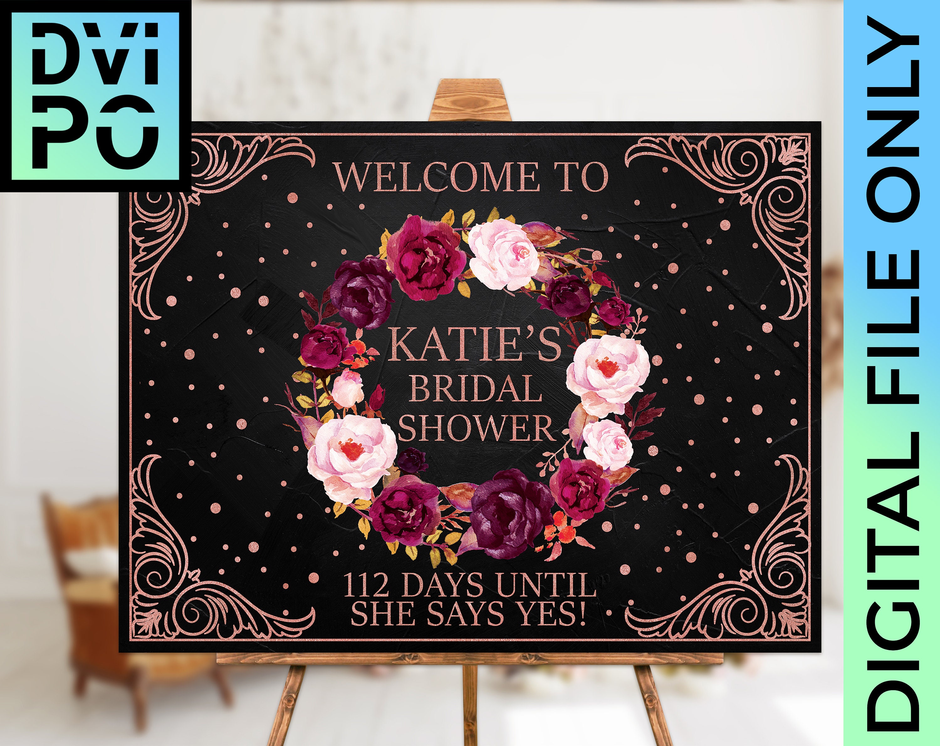 Royal Roses Wreath Bridal Shower Poster in Luxury Gold and - Etsy