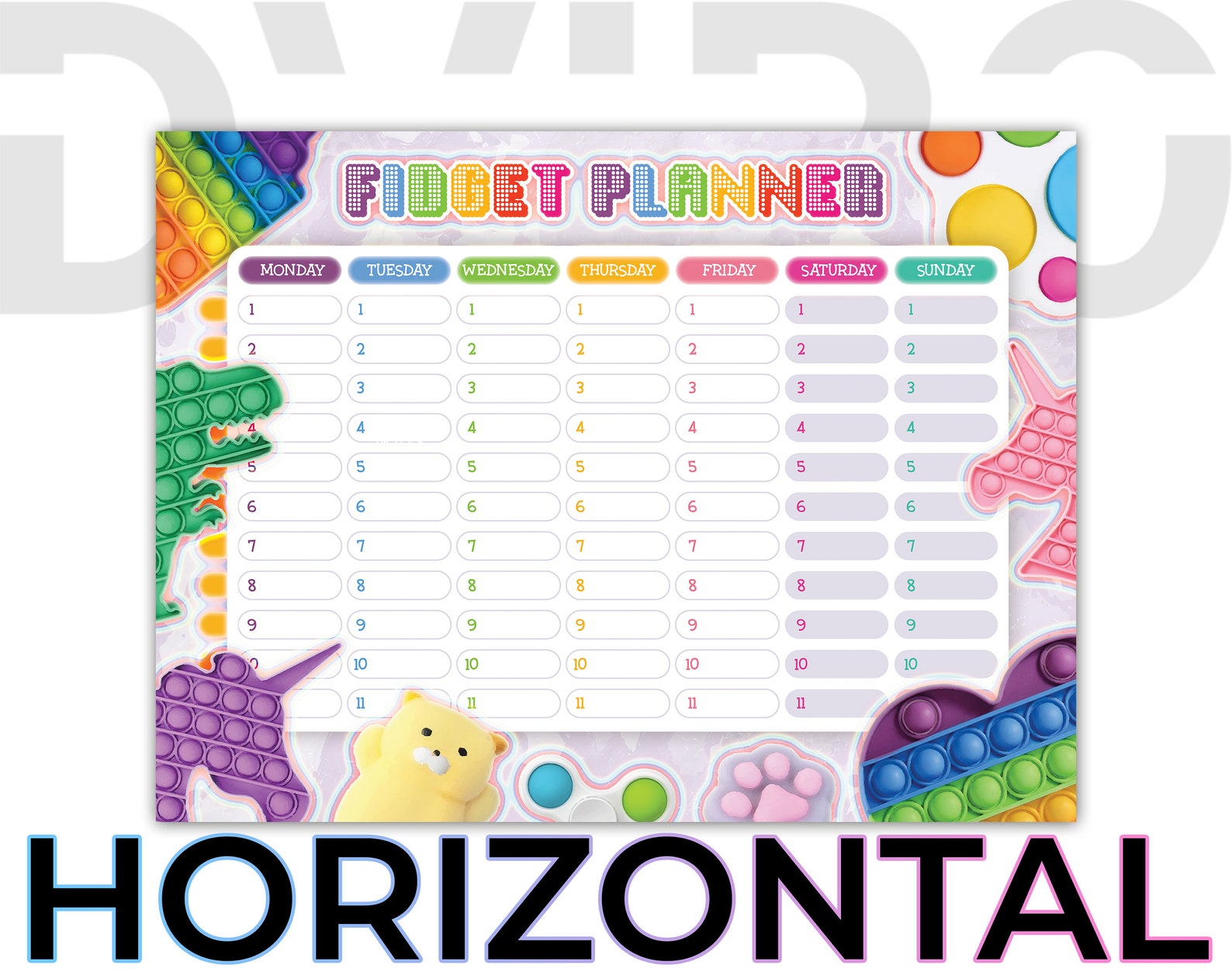 Push Bubble Fidget Toy Planner, Weekly Pop Calendar for Kids, Simpl ...