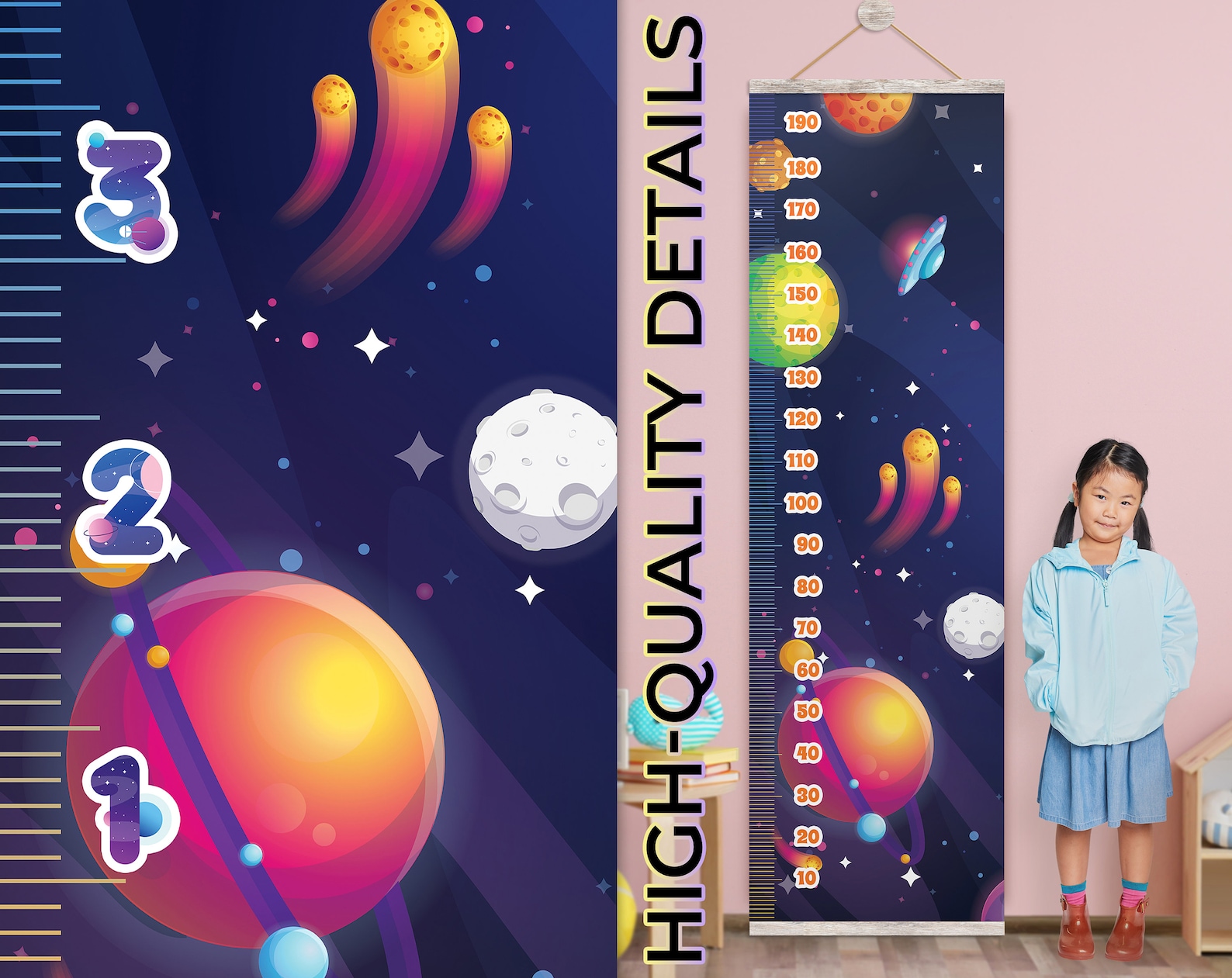 Dark Space Growth Chart SVG With Rainbow Planets and UFO Kids - Etsy