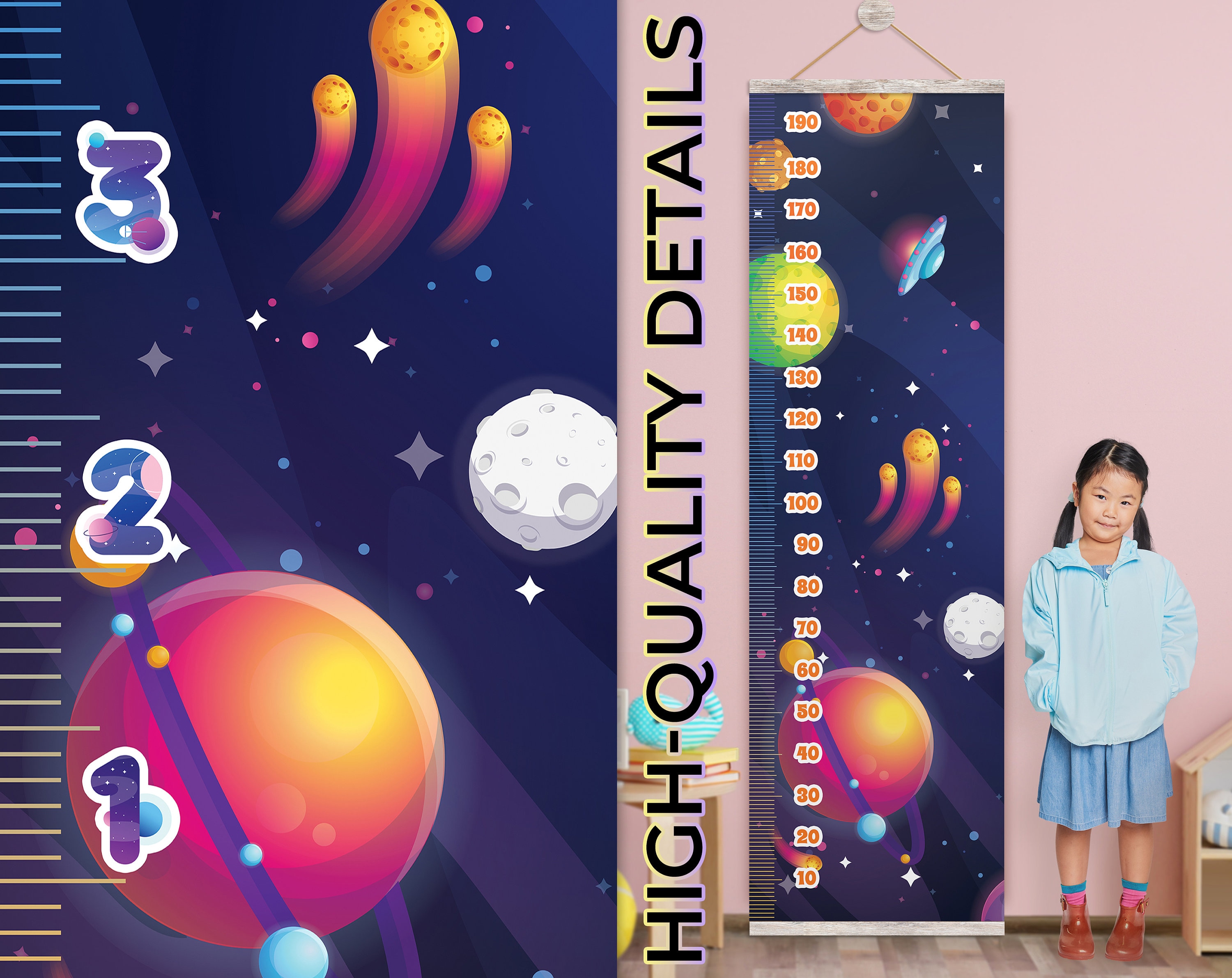 Dark Space Growth Chart SVG With Rainbow Planets and UFO Kids | Etsy