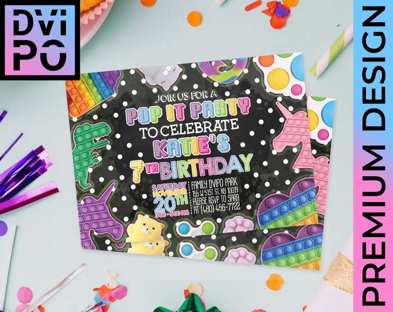 Push Bubble Fidget Toy Birthday Party Persanolized Invitation, Wats ...