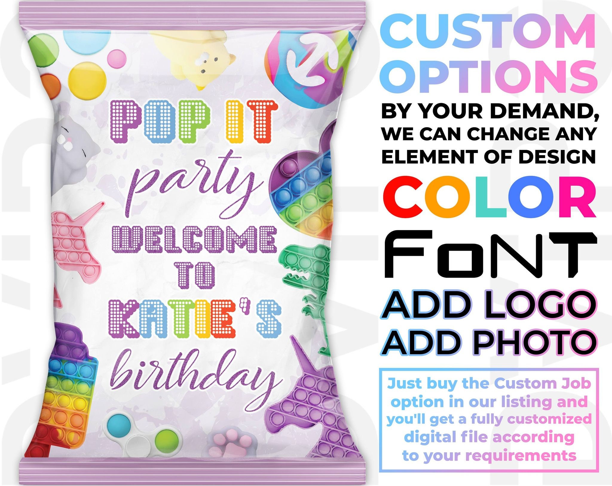 Fidget Pop Party Chips Bag Custom Fidget Toy Treat Bag Favor | Etsy