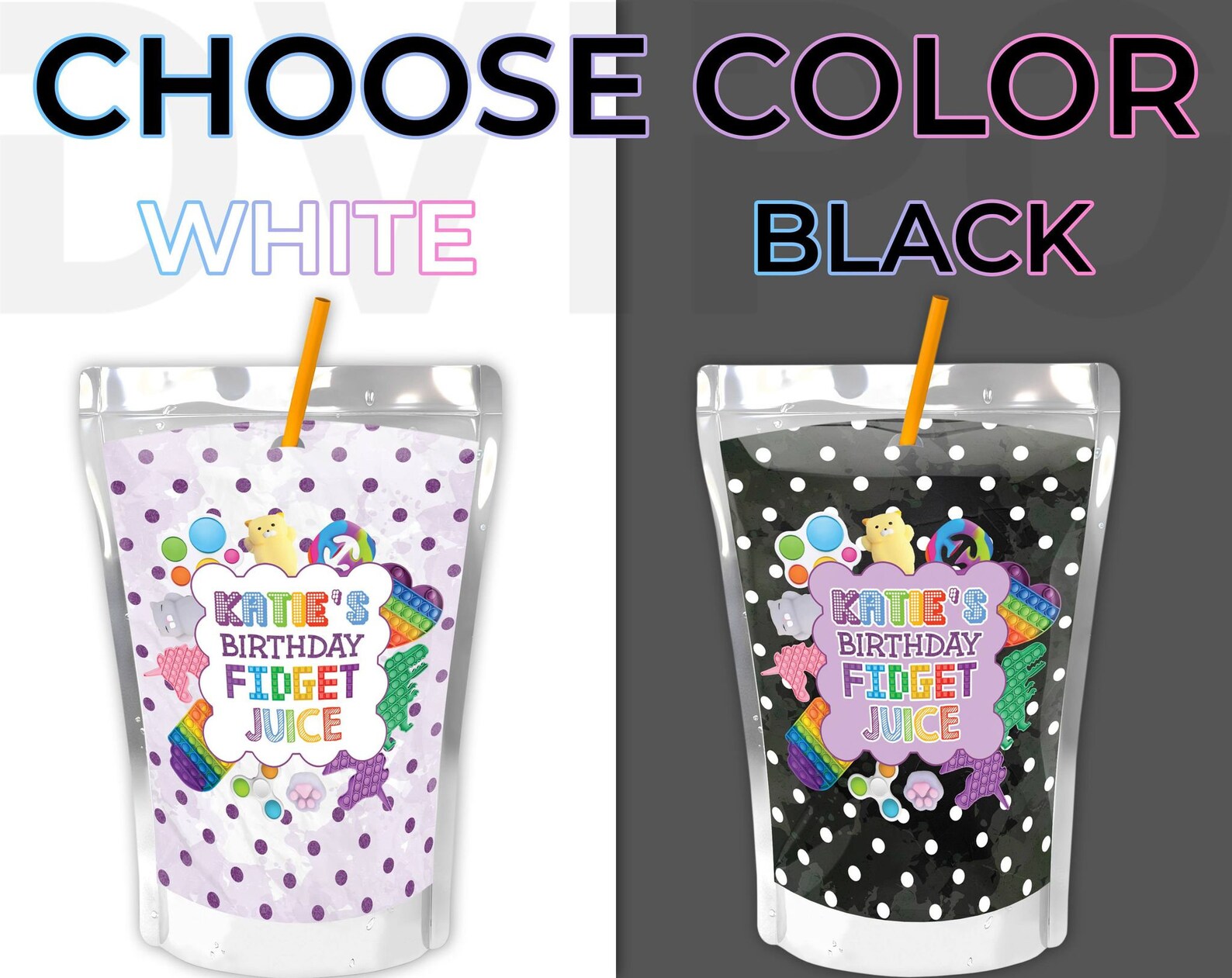 Fidget Pop Juice Pouch Labels, Juice Paper Box Label, Pop Party ...