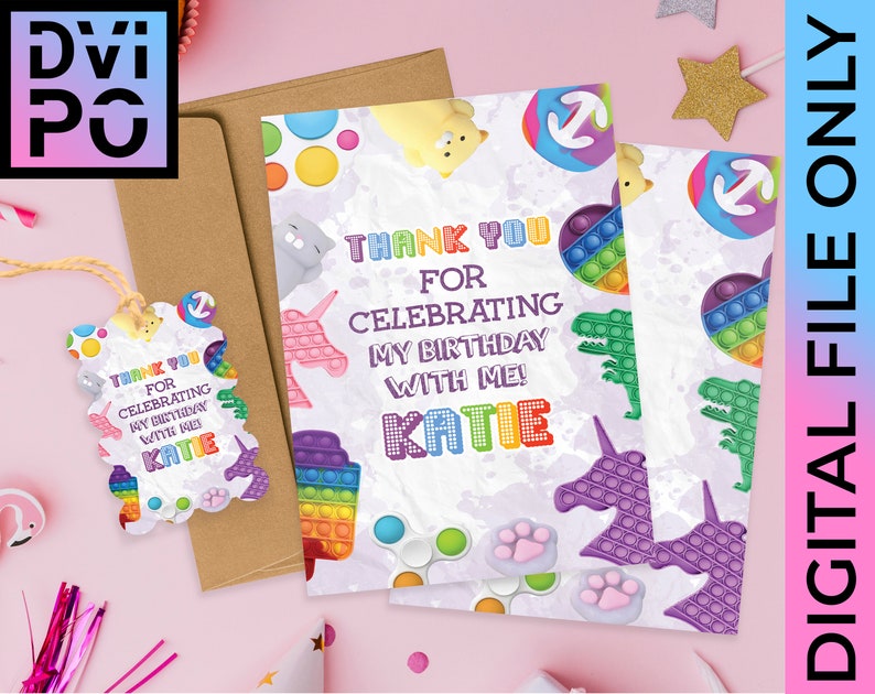 Push Bubble Fidget Toy Birthday Party Persanolized Thank You Card ...