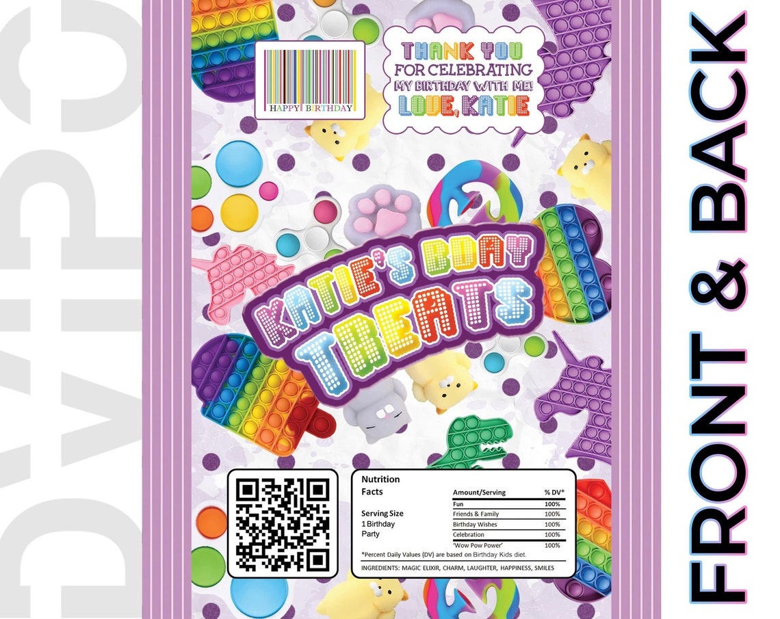 Push Bubble Fidget Rice Treats Label for Pop Birthday | Etsy