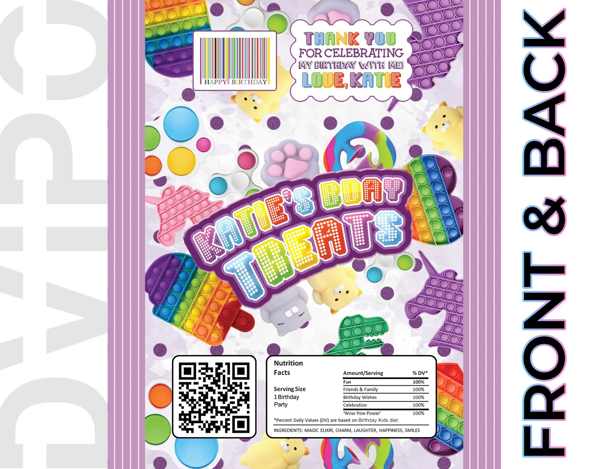 Push Bubble Fidget Rice Treats Label for Pop Birthday, 0.78oz/22g ...