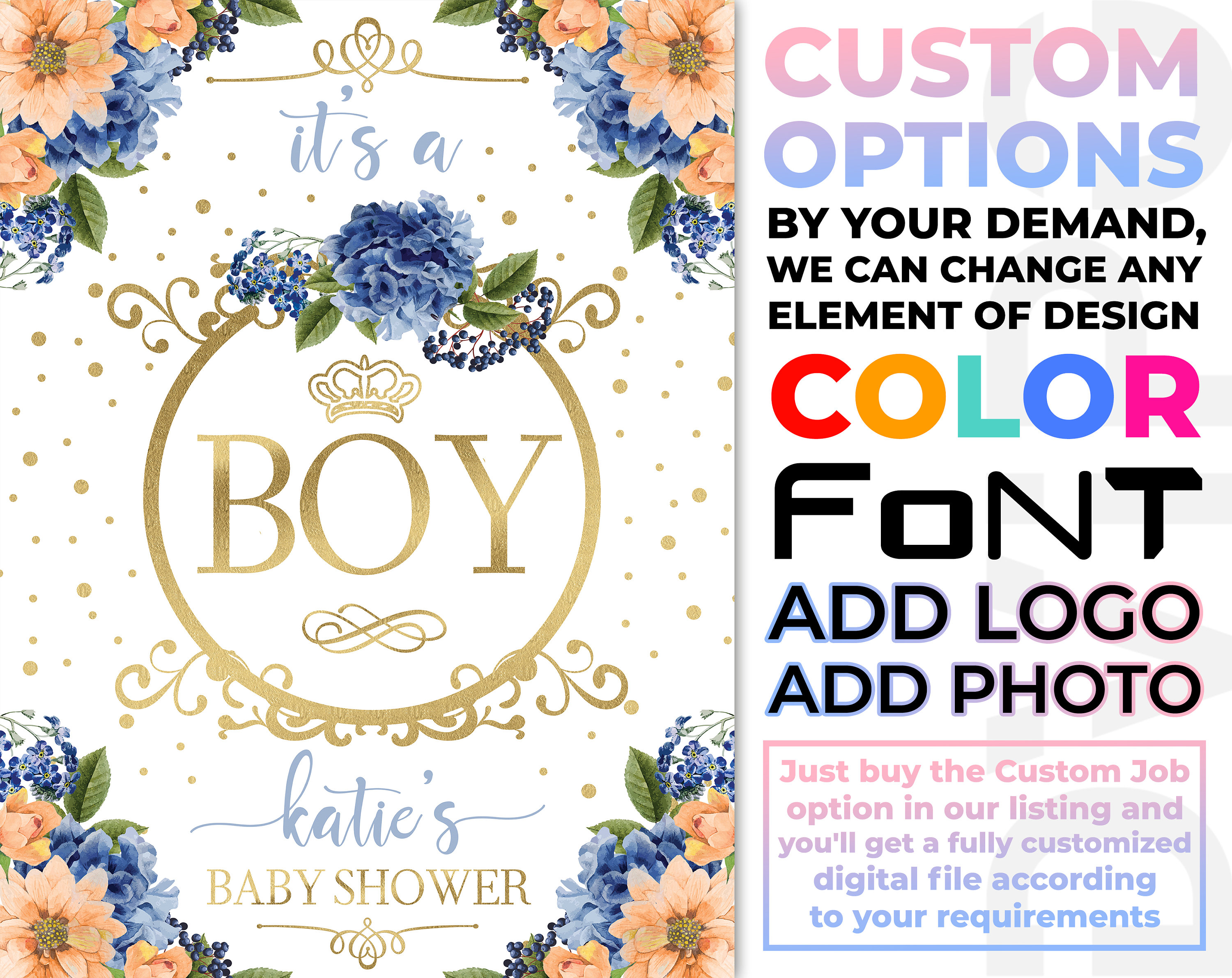 It's a Boy Elegant Personalized Baby Shower Poster in | Etsy
