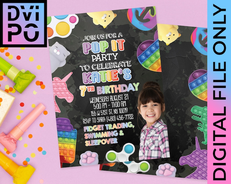 Push Bubble Fidget Toy Birthday Party Add Photo Invitation, Simpl ...