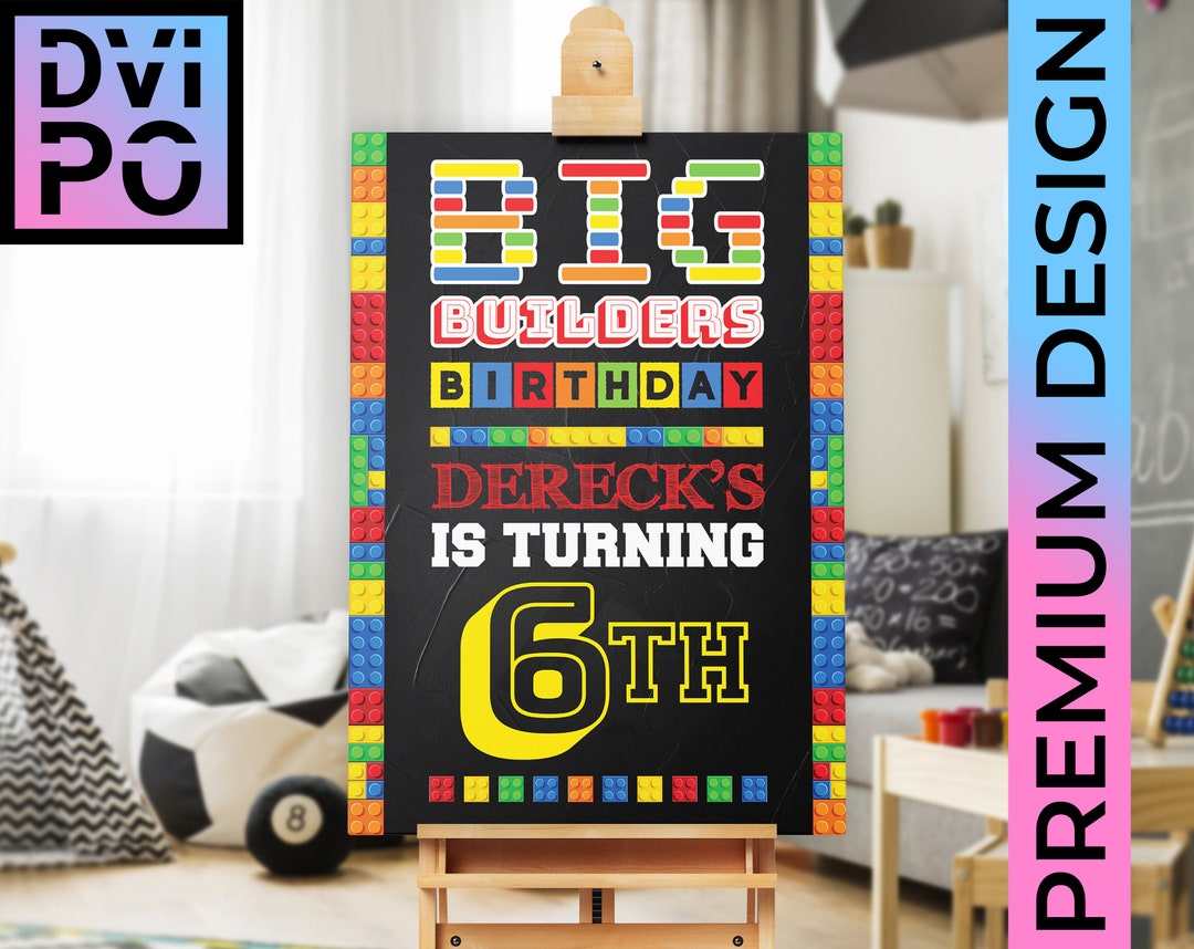 Big Master Builders Birthday Poster With Bricks, Warning I'm a Builder ...