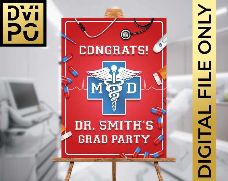 Medical Doctor Graduation Party Poster Med Student Red Cross | Etsy