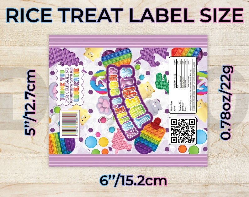 Push Bubble Fidget Rice Treats Label for Pop Birthday, 0.78oz/22g ...