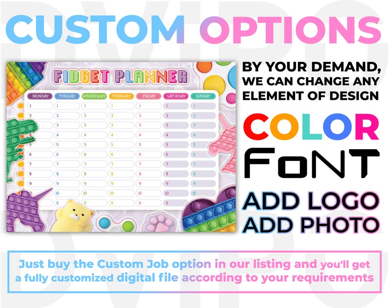 Push Bubble Fidget Toy Planner Weekly Pop Calendar for Kids - Etsy