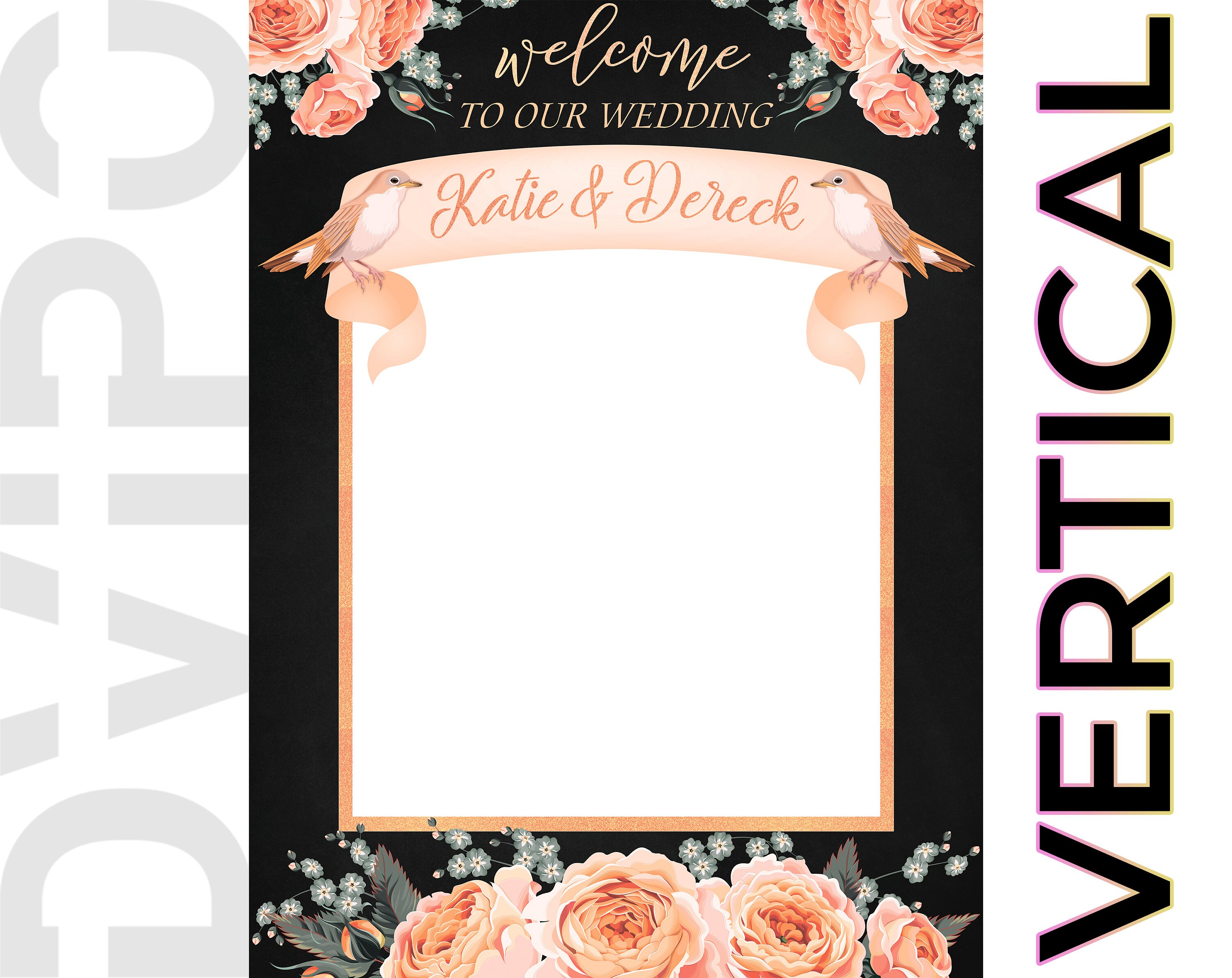 Personalized Wedding Photo Booth Frame With Birds and Peach Roses ...