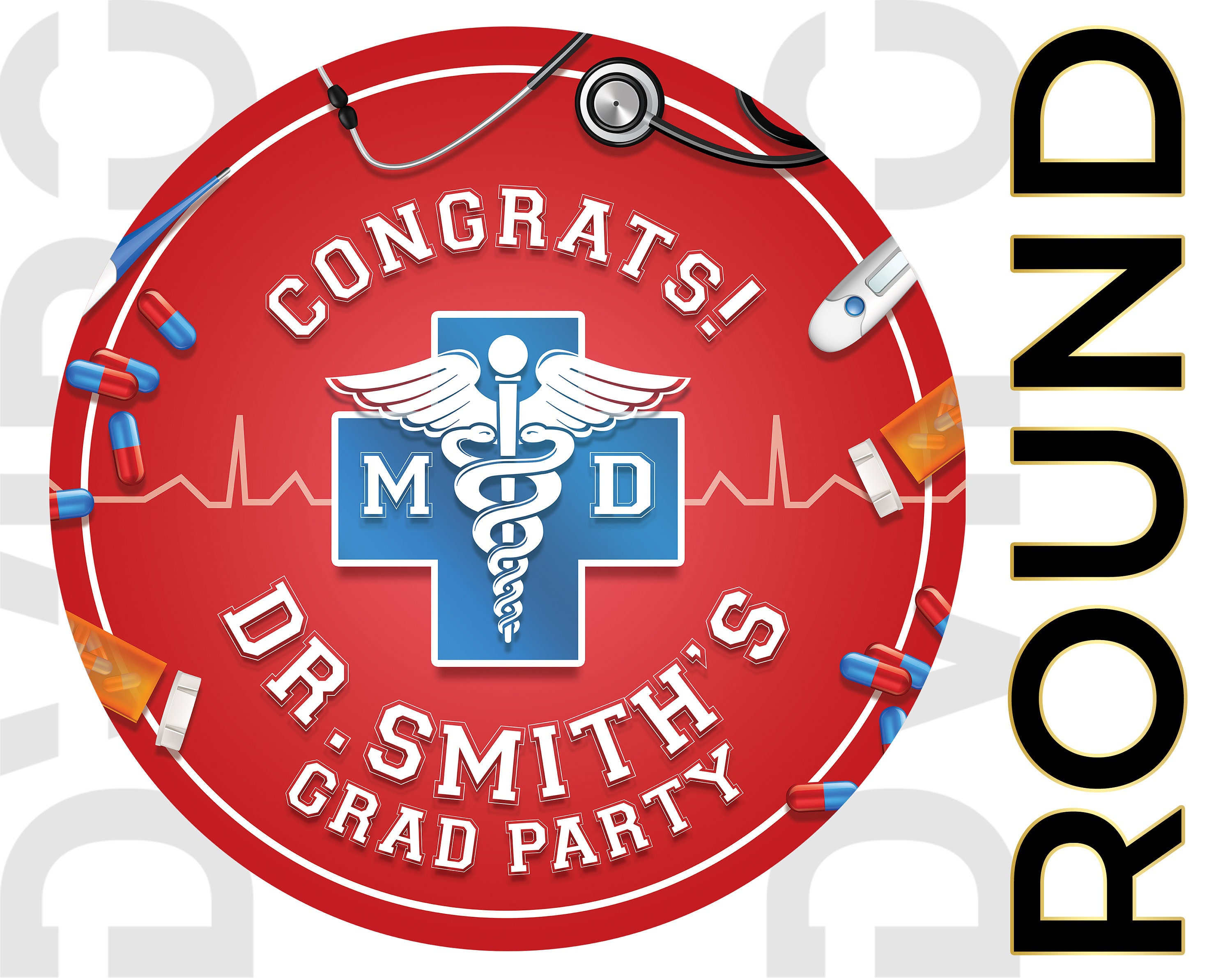Doctor Graduation Party Round Poster in Red Thank You Doctor - Etsy