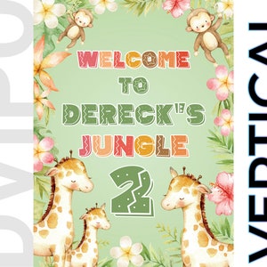 Safari Jungle Birthday Party Poster With Animals in Pink and Green ...