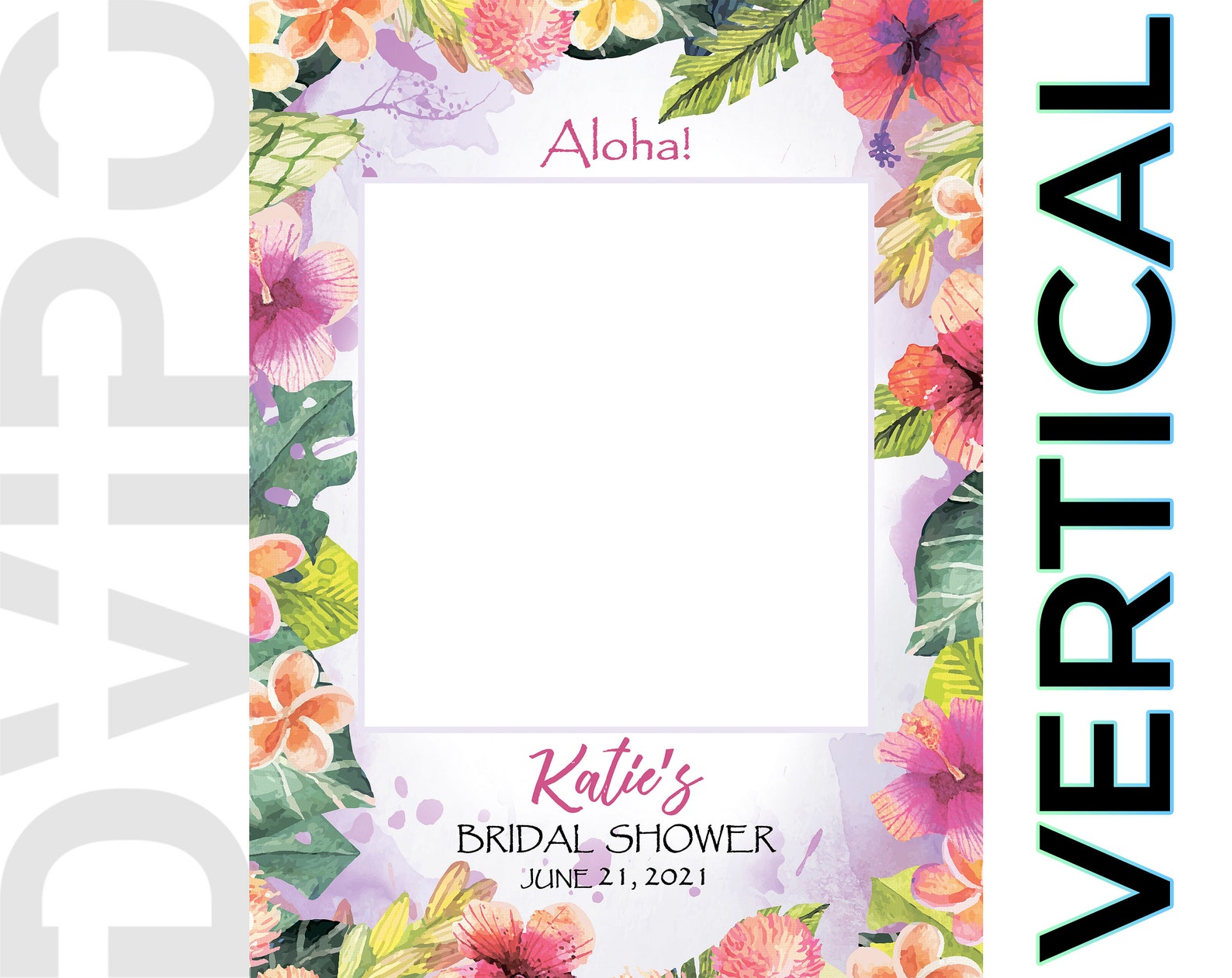 Aloha Luau Hawaii Bridal Shower Photo Booth Frame in Tropical Floral ...
