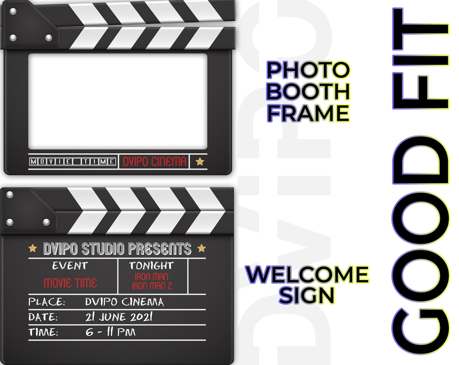 Cinema Movie Night Party Photo Booth Frame Clapperboard, Film Festival ...
