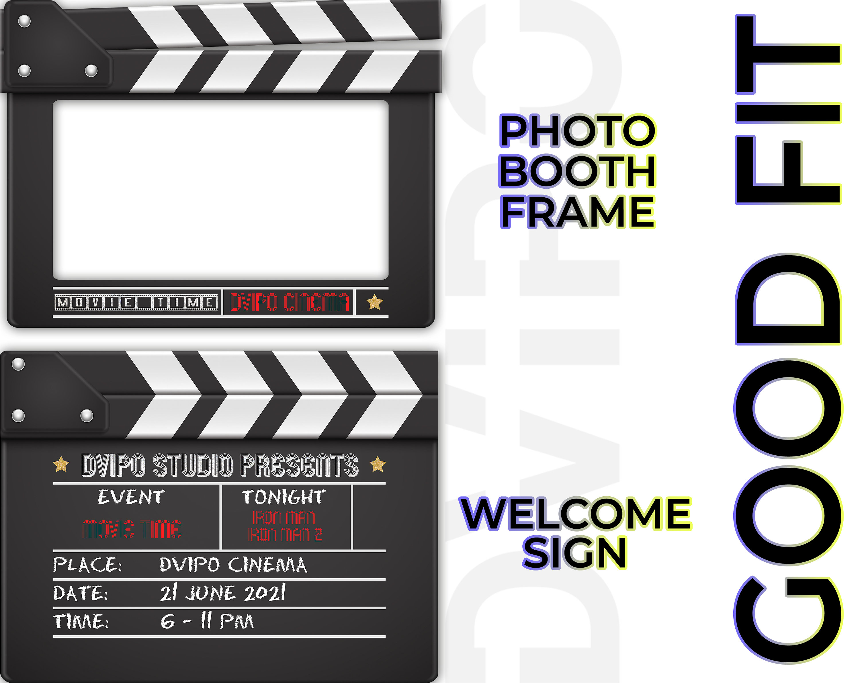 Cinema Movie Night Party Photo Booth Frame Clapperboard, Film Festival ...