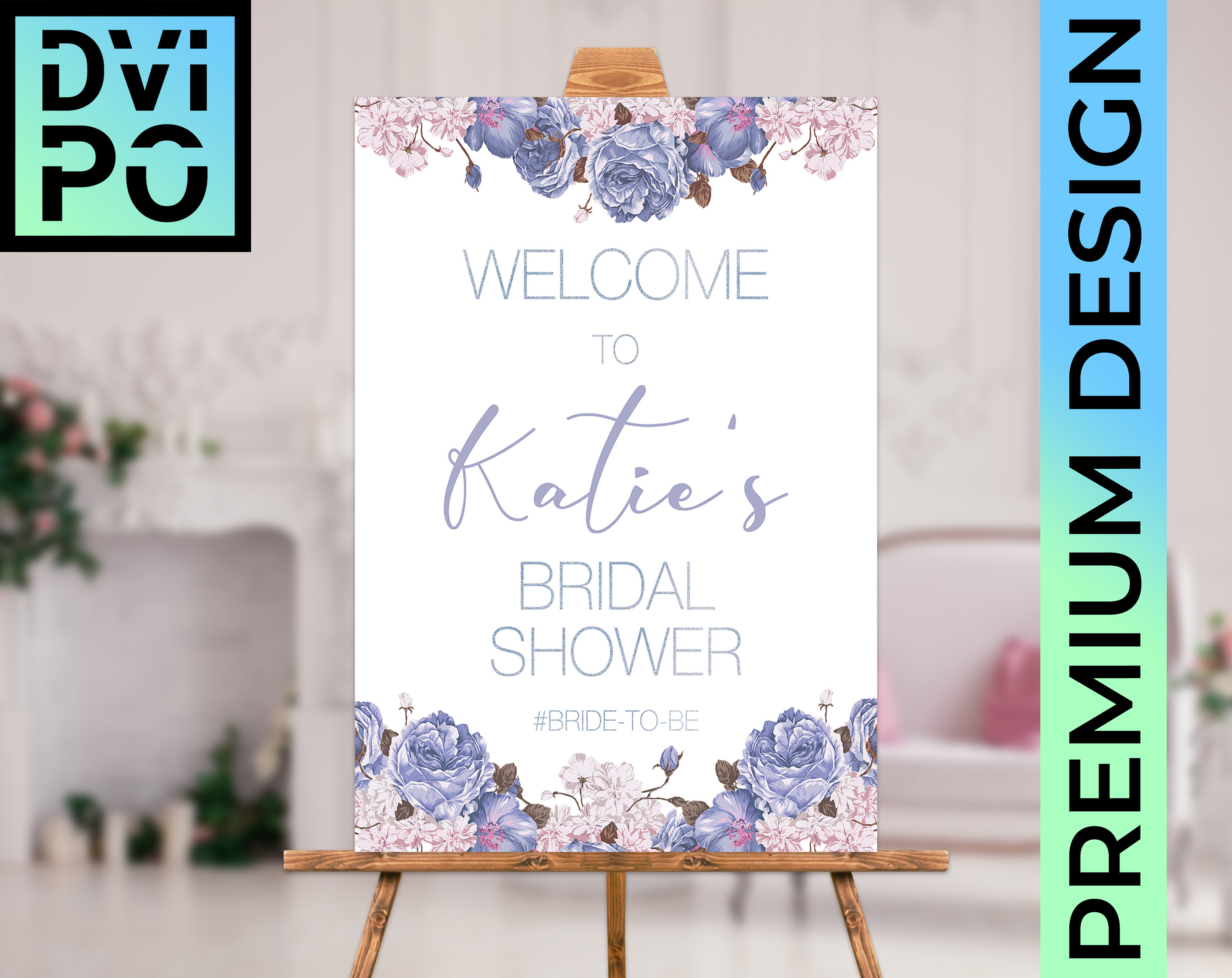 Minimalistic Bridal Shower Poster With Blue Roses, Digital File - Etsy