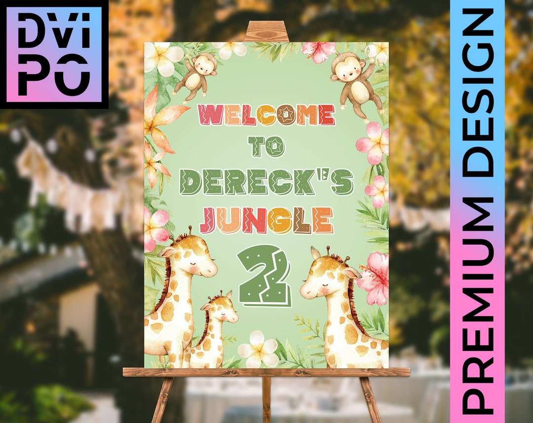 Safari Jungle Birthday Party Poster With Animals in Pink and Green ...