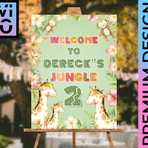 Safari Jungle Birthday Party Poster With Animals in Pink and Green ...