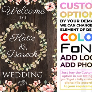 Rustic Personalized Wedding Poster With Floral Wreath, Wooden Wedding ...