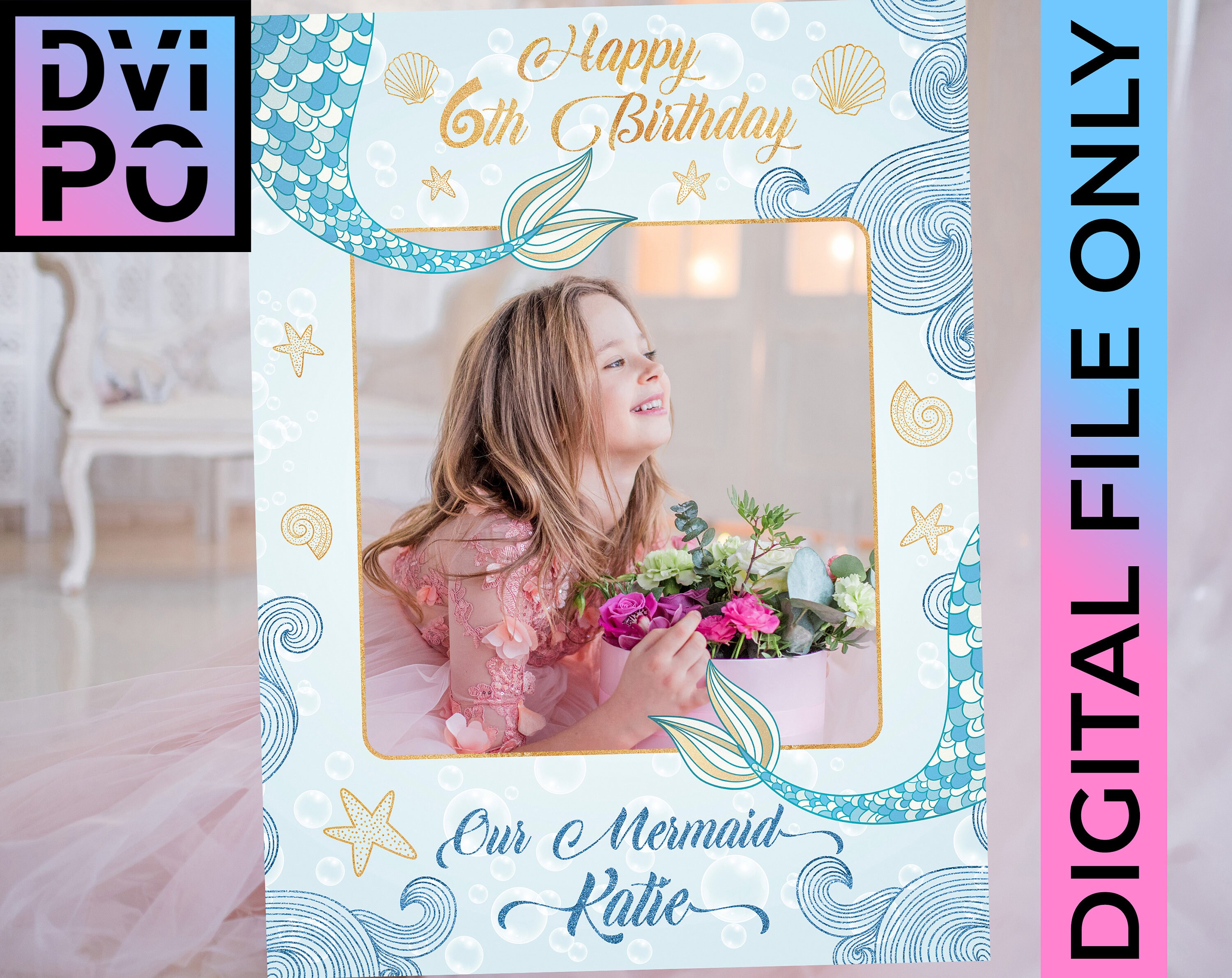 Mermaids Theme Kids Birthday Photo Booth Frame in Pink and Blue, Under ...